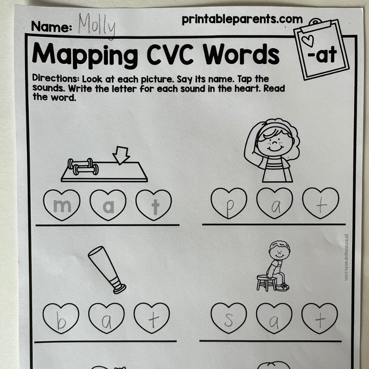 Valentine's CVC Color by Number Worksheets – Printable Parents
