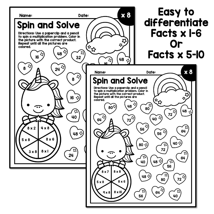 Multiplication Facts Spin and Solve Worksheets – Printable Parents