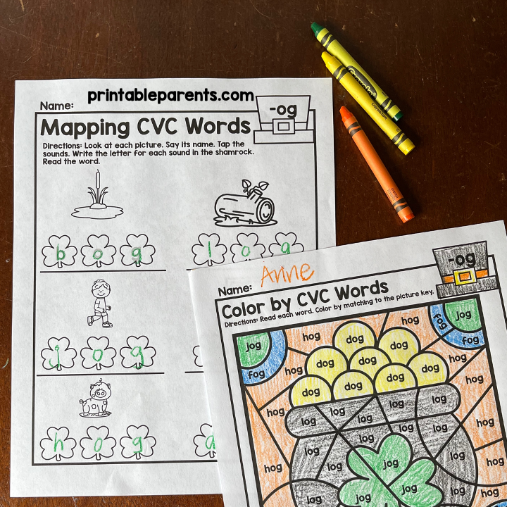 St. Patrick's Day CVC Color by Number Worksheets – Printable Parents