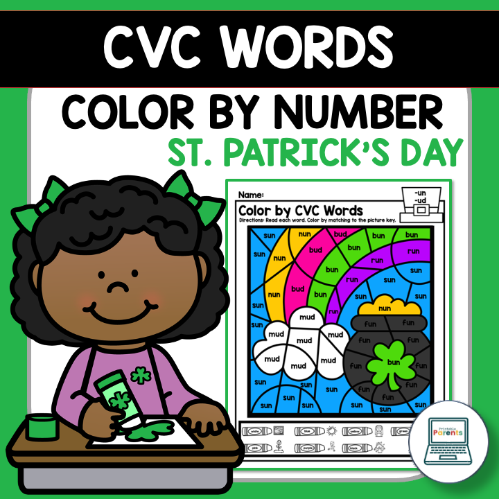 St. Patrick's Day CVC Color by Number Worksheets – Printable Parents