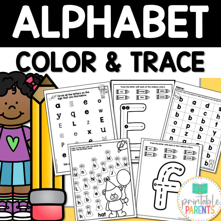 Color and Trace the Alphabet Worksheet Pack – Printable Parents