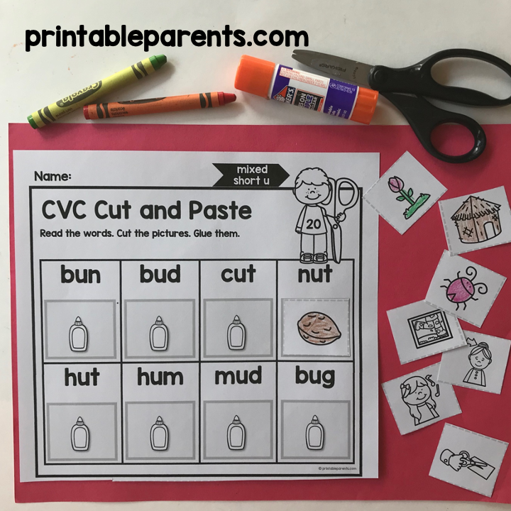 CVC Words Cut and Paste Worksheets – Printable Parents