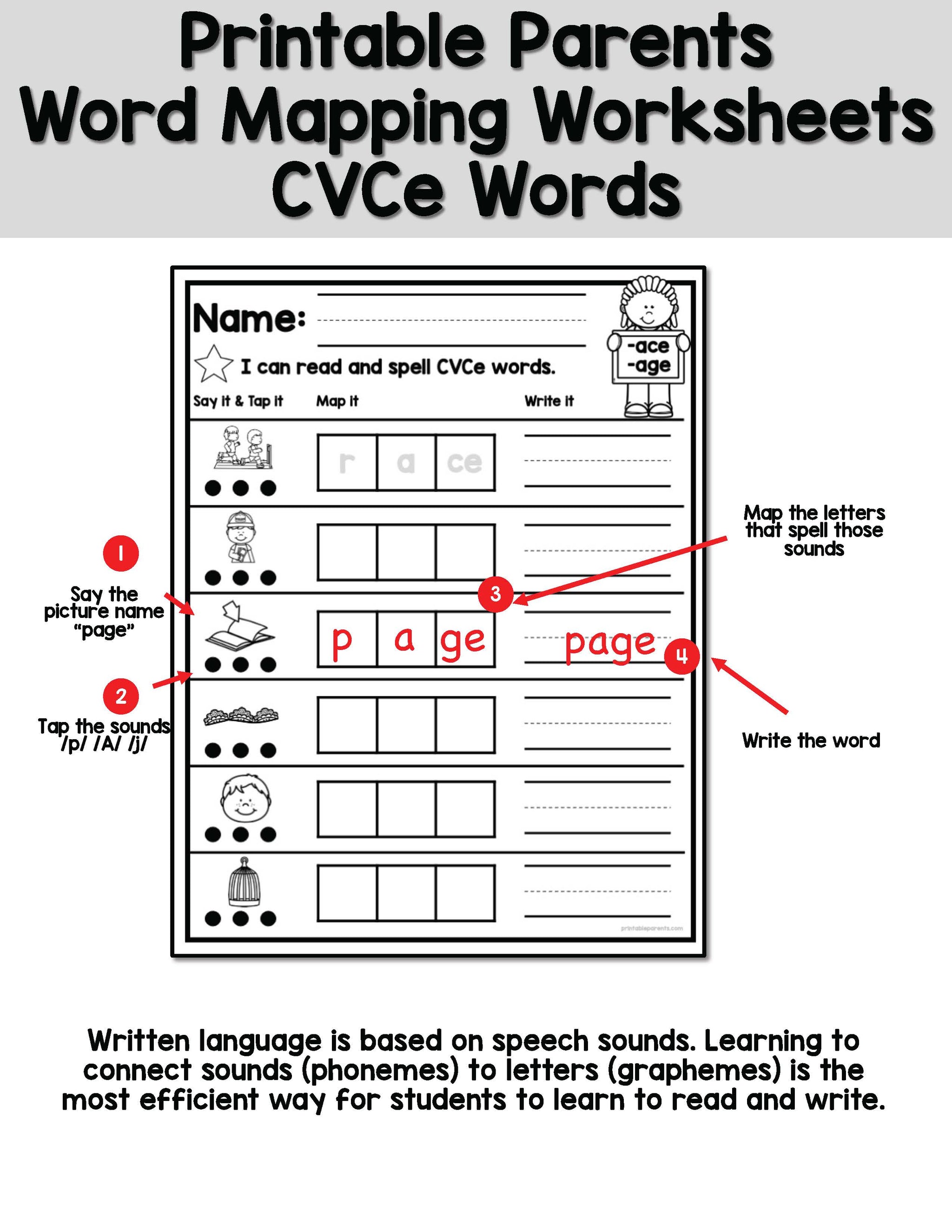CVCe Word Mapping Worksheets – Printable Parents