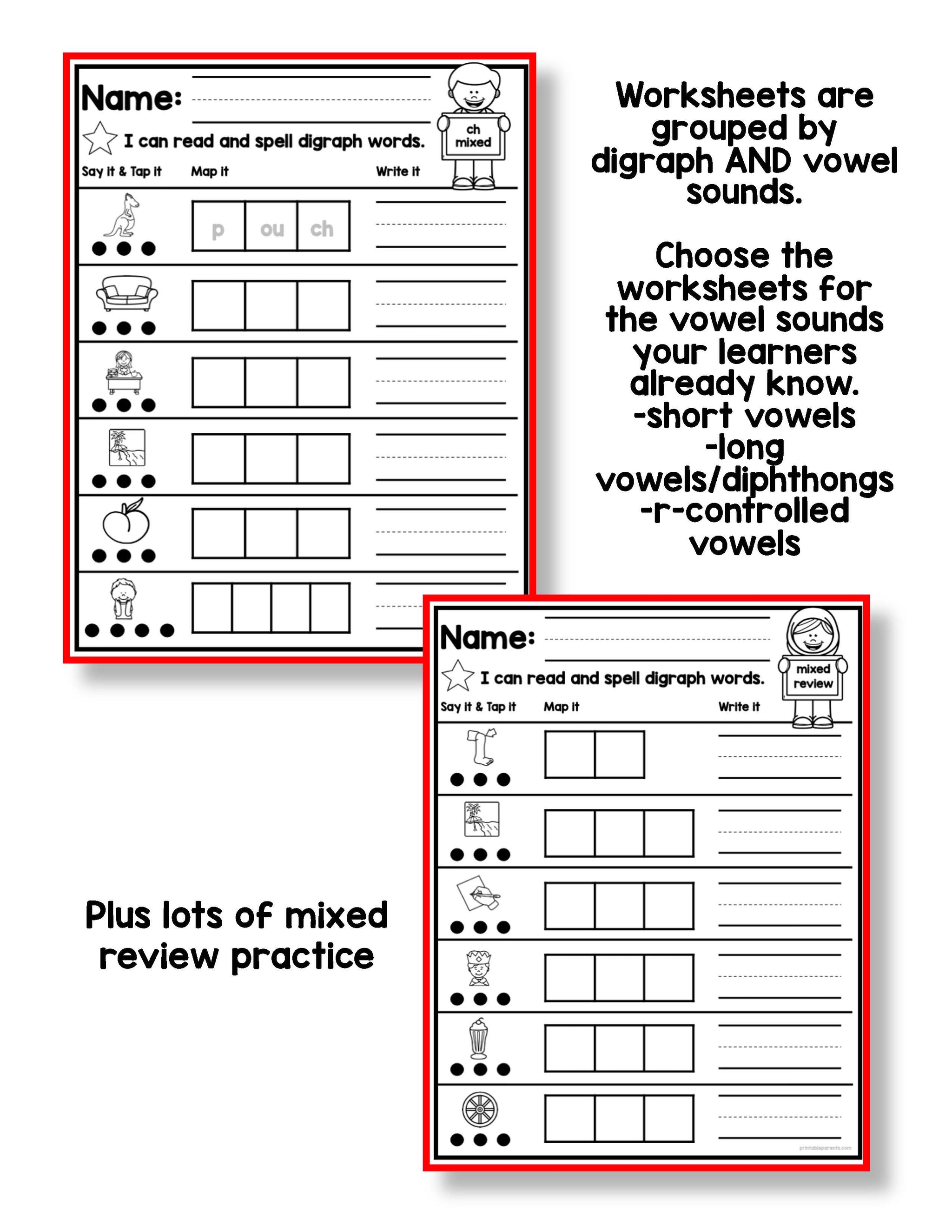 Digraph Word Mapping Worksheets – Printable Parents