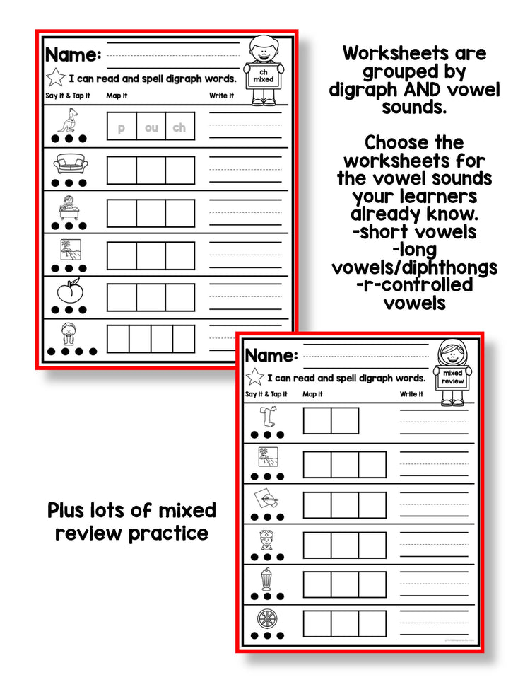 Digraph Word Mapping Worksheets – Printable Parents