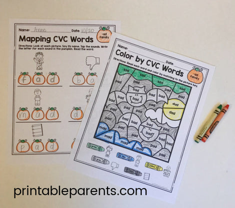 Halloween CVC Words Color by Number Worksheets – Printable Parents
