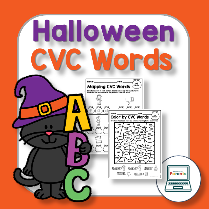 Halloween CVC Words Color by Number Worksheets – Printable Parents