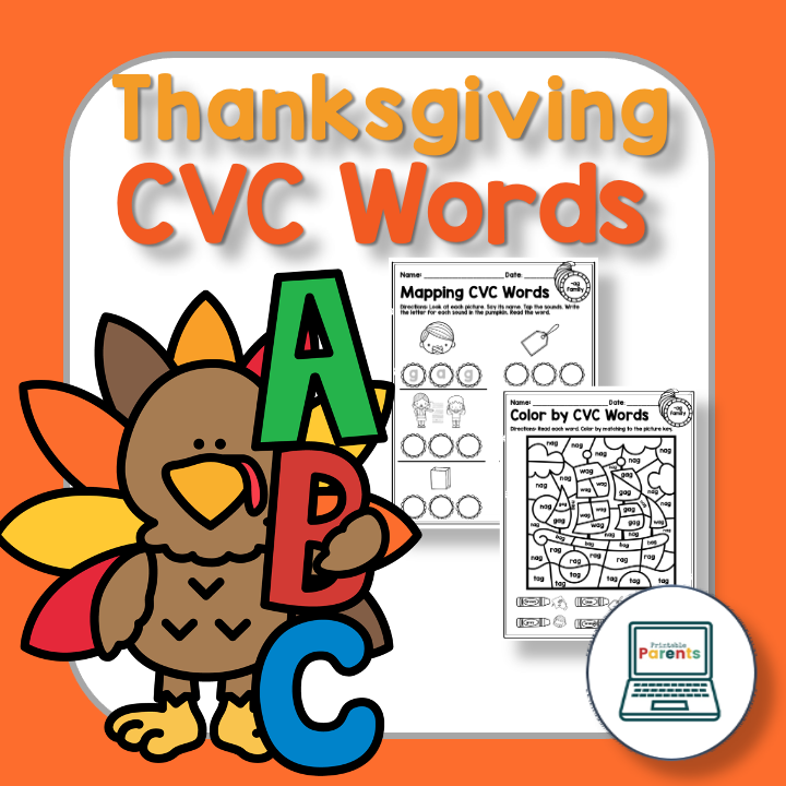 Thanksgiving Color by CVC Words Worksheets – Printable Parents
